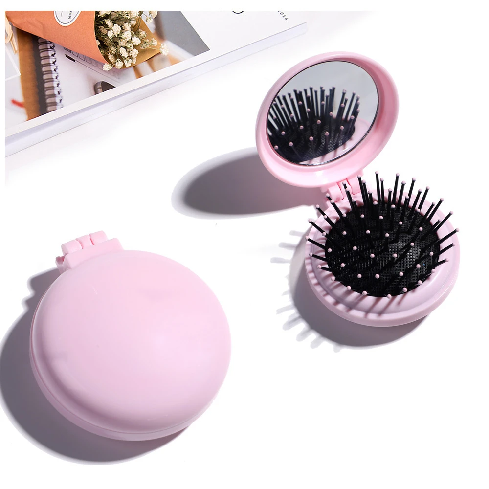 Portable Mini Round Hair Comb with Mirror Pocket Small Size Traveling ...
