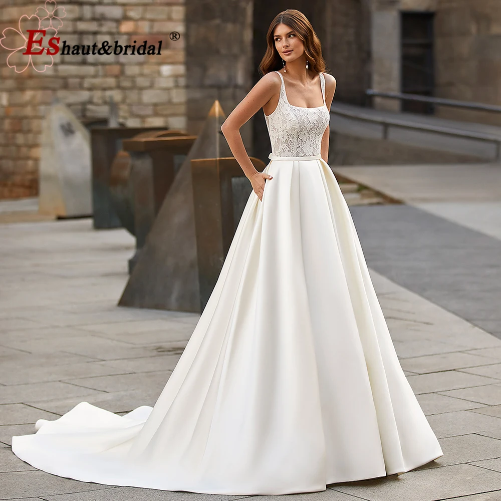 Elegant-White-A-Line-Wedding-Dress-for-Women-2023-Lace-Bride-Square ...