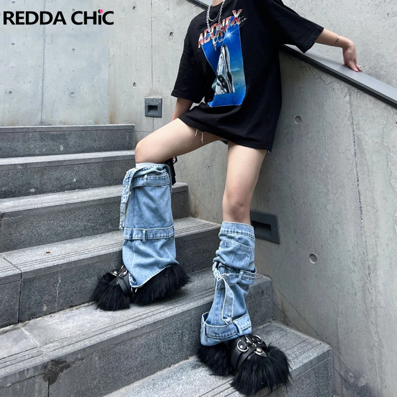 REDDACHiC Women's Gaiter Denim Leg Warmers Y2K Grayu Streetwear ...