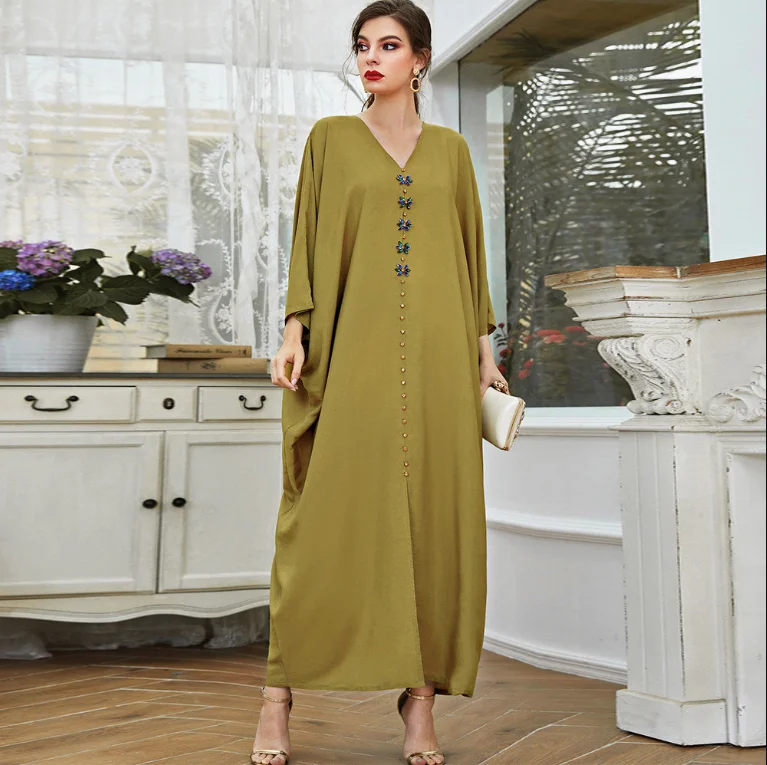 Plus Size Robe Satin Longue Femme Batwing Abaya Kaftan Arabic Muslim ...
