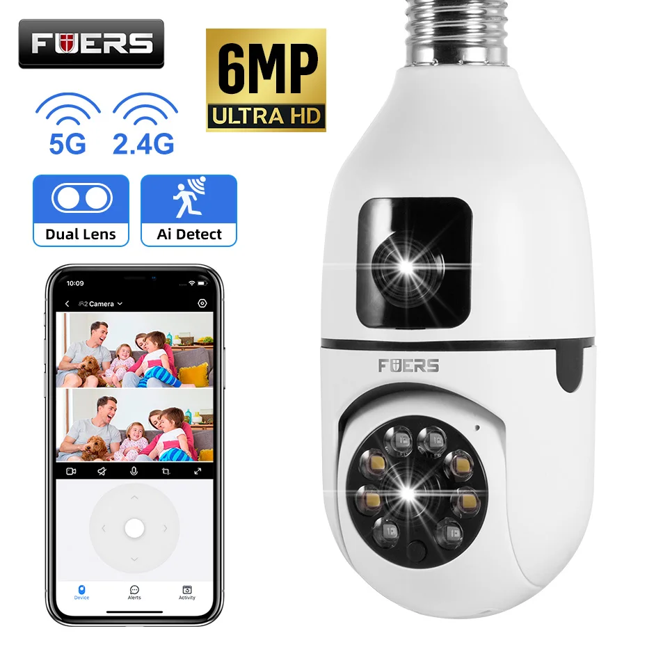 FUERS-3K-6MP-WiFi-Bulb-Camera-5G-Dual-Lens-E27-Base-Indoor-Baby-Monitor ...