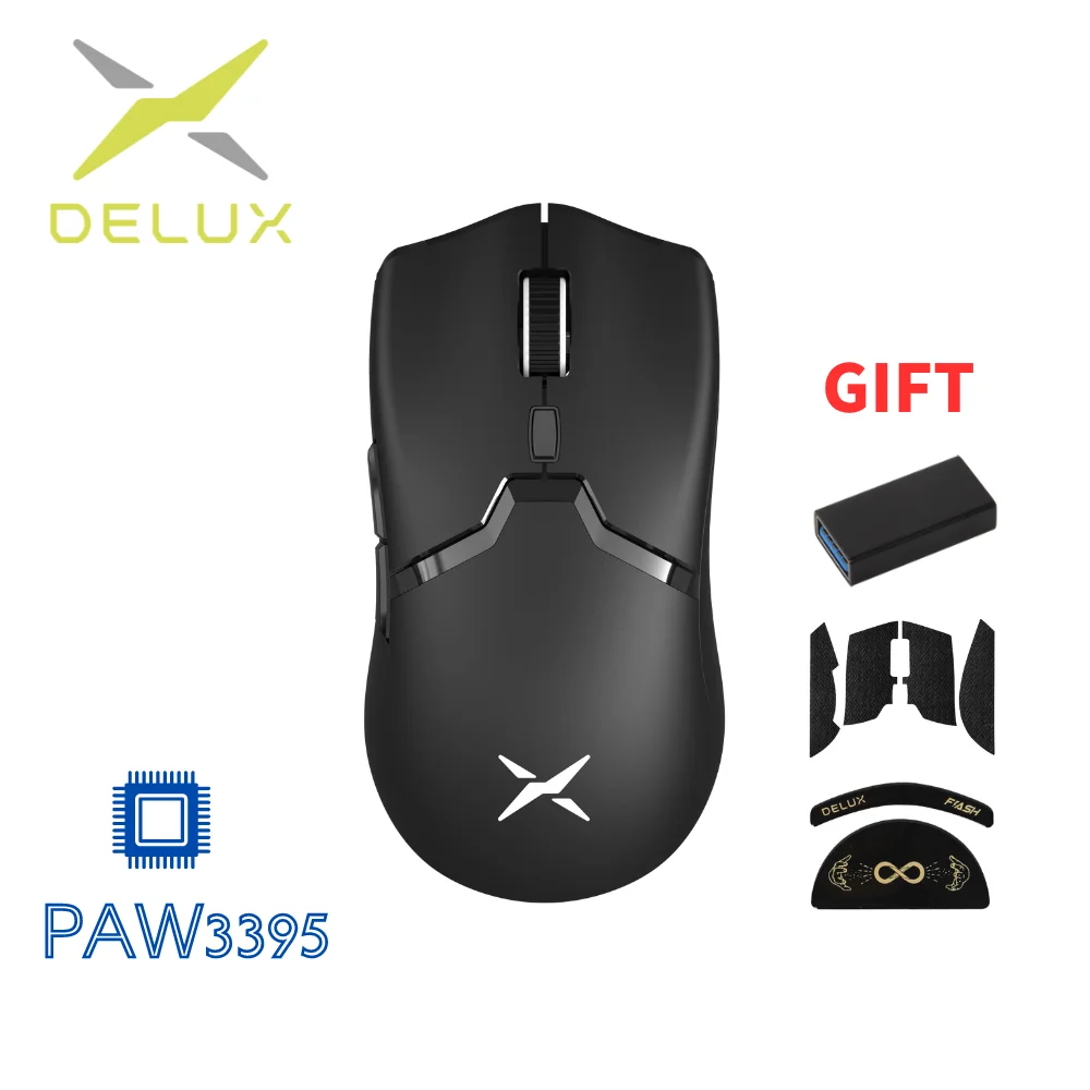 Delux M800 PRO PAW3395 Mouse da gioco Wireless 72g Mouse ergonomico programmabile cablato 26000 ...