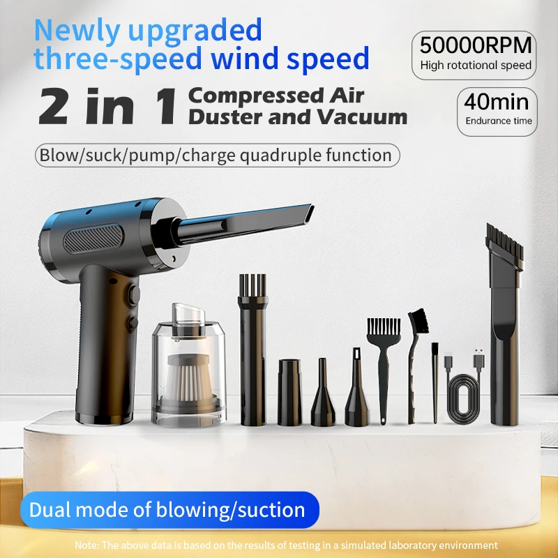 3 in 1 Compressed Air Duster Cordless Vacuum Cleaner Portable Electric ...
