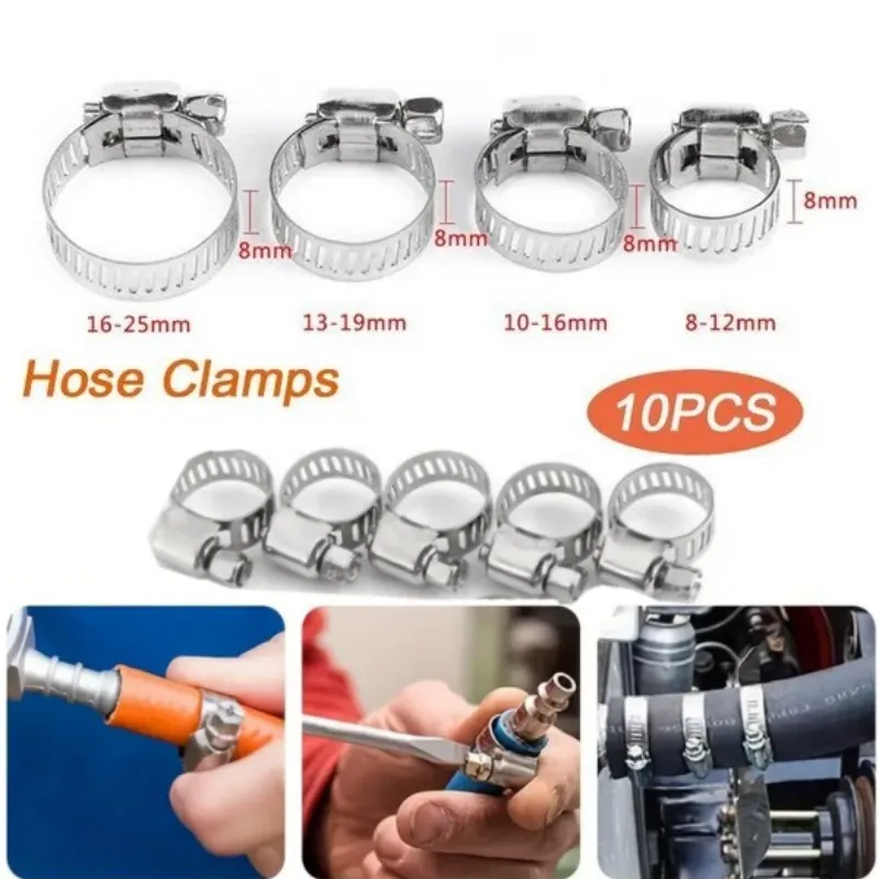 10PCS-Hose-Clips-Pipe-Clamps-8mm-25mm-Stainless-Steel-Hoop-Clamp-Hose ...