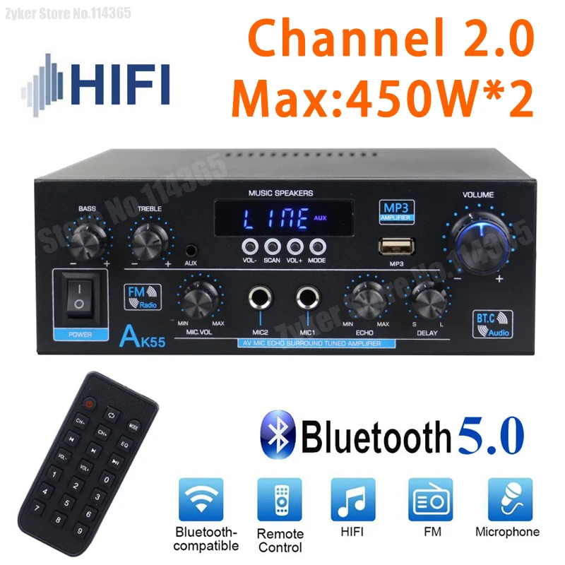 AK55-Amplificador-de-udio-HiFi-Bluetooth-Digital-Amplificadores-de-Som ...
