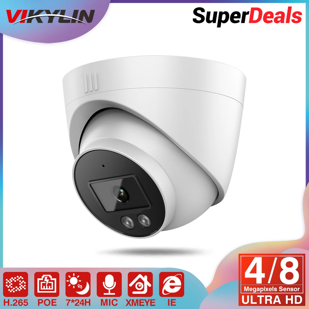 VIKYLIN IP Camera 4MP 8MP 4K POE IPC H.256 Built in MIC 30M IR Ultra HD Onvif Human Detect ...