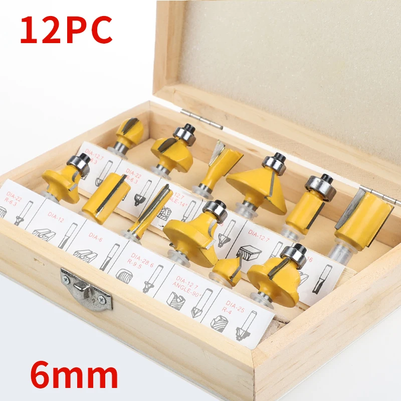 6mm Shank 12pcs Router Bit Set Woodworking Edge Trimming Straight Flush ...