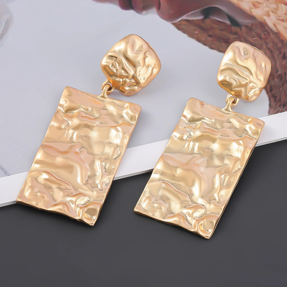 Fashion-Metal-Irregular-Textured-Square-Earrings-Women-s-Exaggerate ...