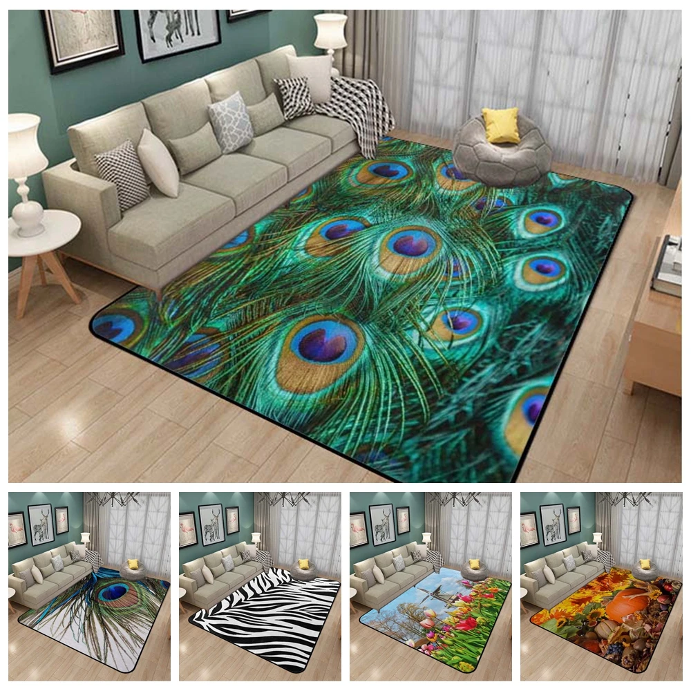 Peacock-Feather-Carpets-for-Living-Room-Africa-Area-Rug-Animal-Rugs-3D ...