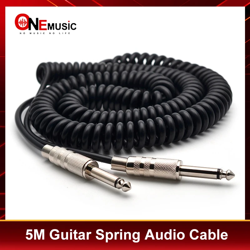 Black Guitar Spring Cable 6.5mm to 6.5mm Male to Male Spring Audio ...