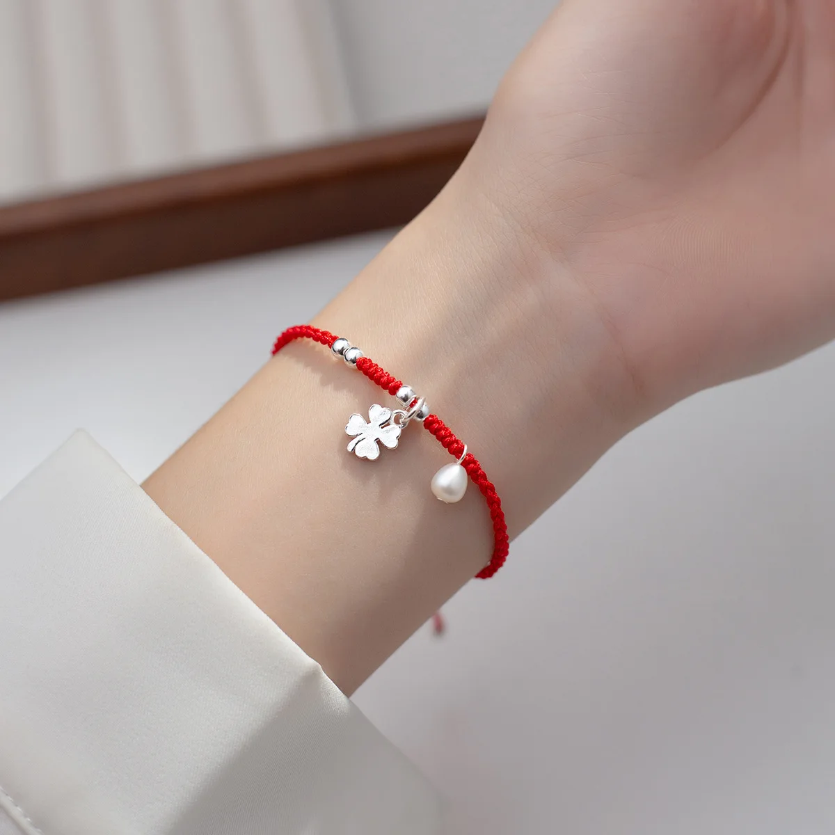 22cm-Lucky-925-Silver-Rope-Bracelets-Women-Silver-Retro-Flower-Red ...