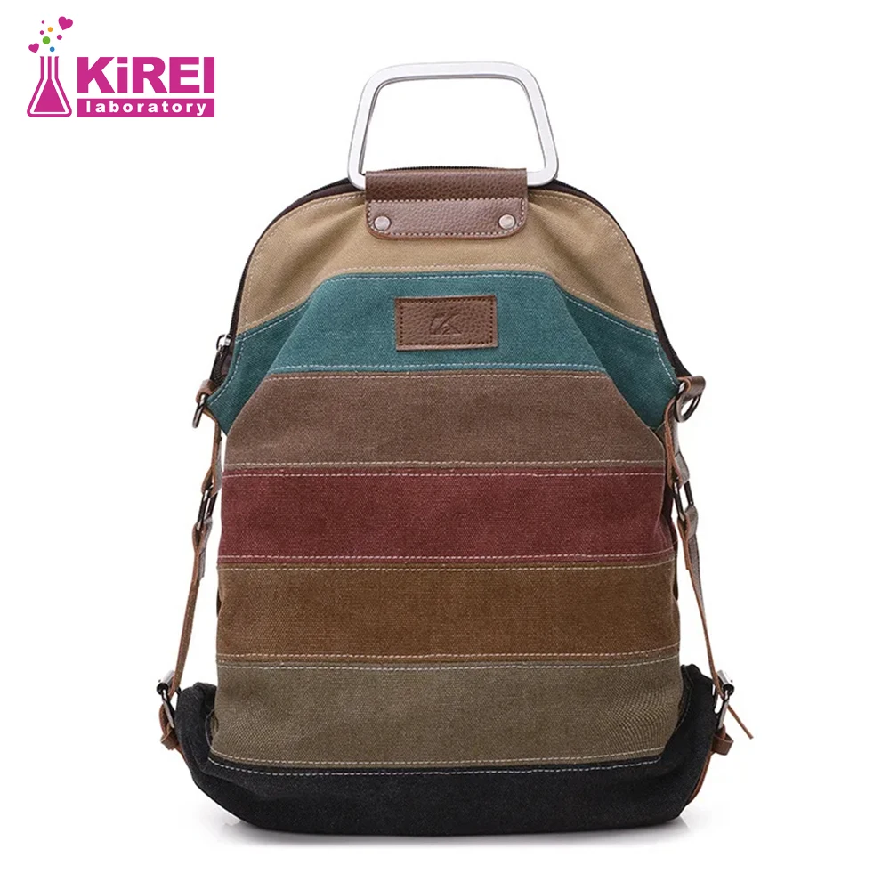 Rainbow-Women-s-Canvas-Backpack-Ladies-Striped-Multifunction-Patchwork ...