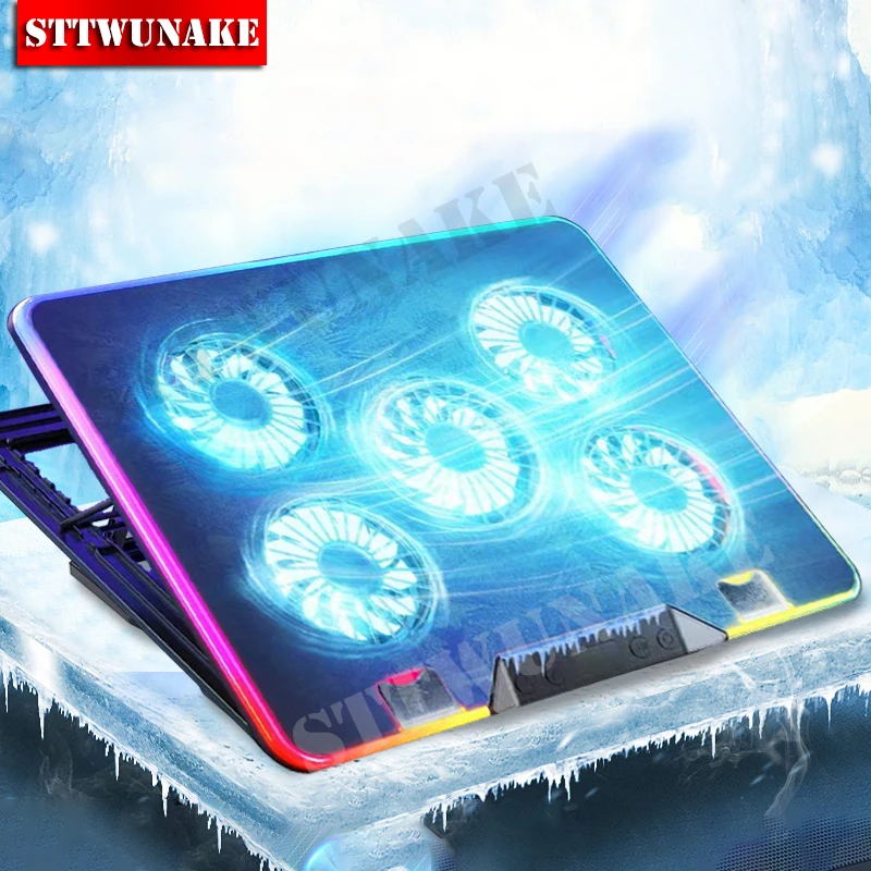 Gaming-Laptop-Cooler-Five-Fans-Led-Screen-RGB-Laptop-Cooling-Pad ...