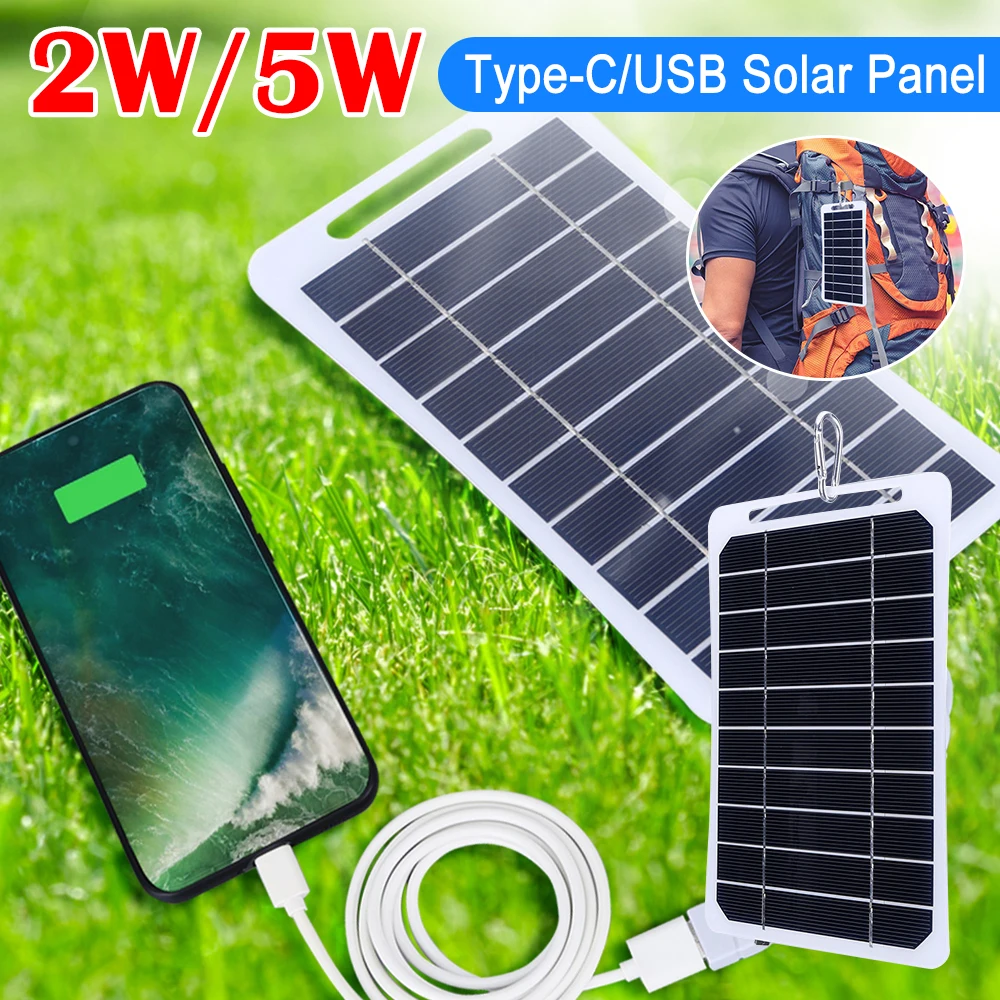 Portable-Solar-Panel-2W-5W-With-USB-Type-C-Battery-Charger-Outdoor ...