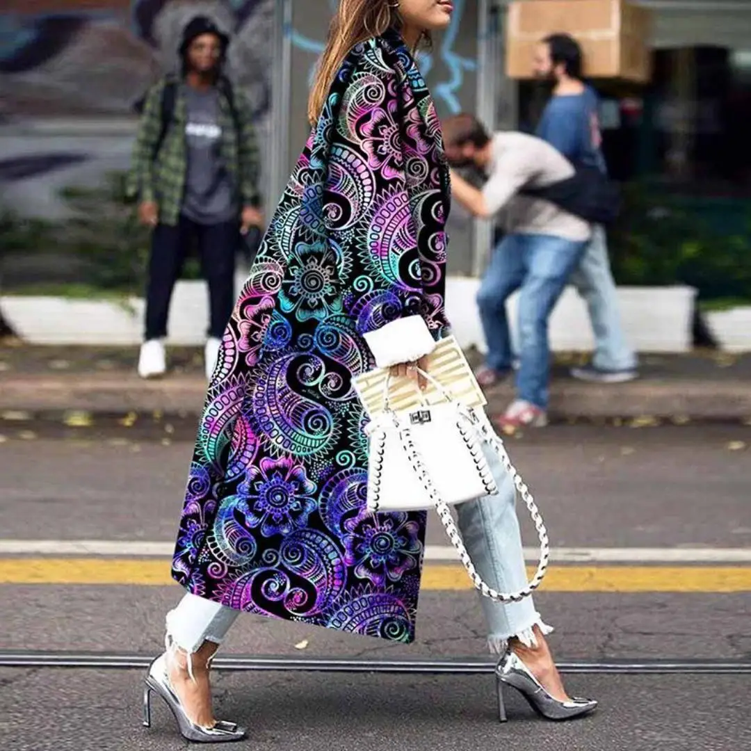 New Fashion Color Collage Lapel Digital Printing Double-sided Woolen Coat