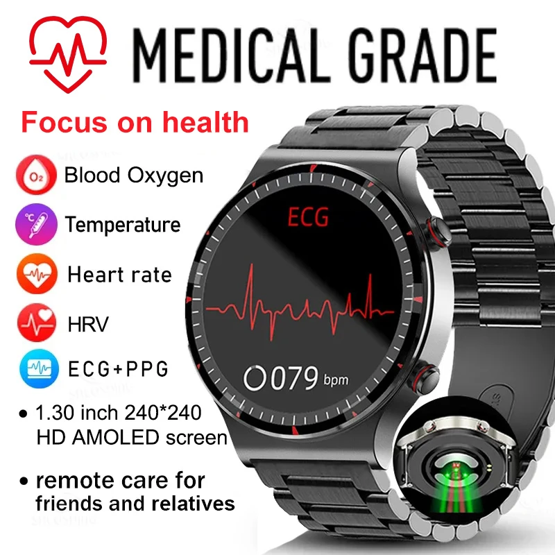 Healthy ECG+PPG Smart Watch Men Precise Body Temperature Heart Rate ...