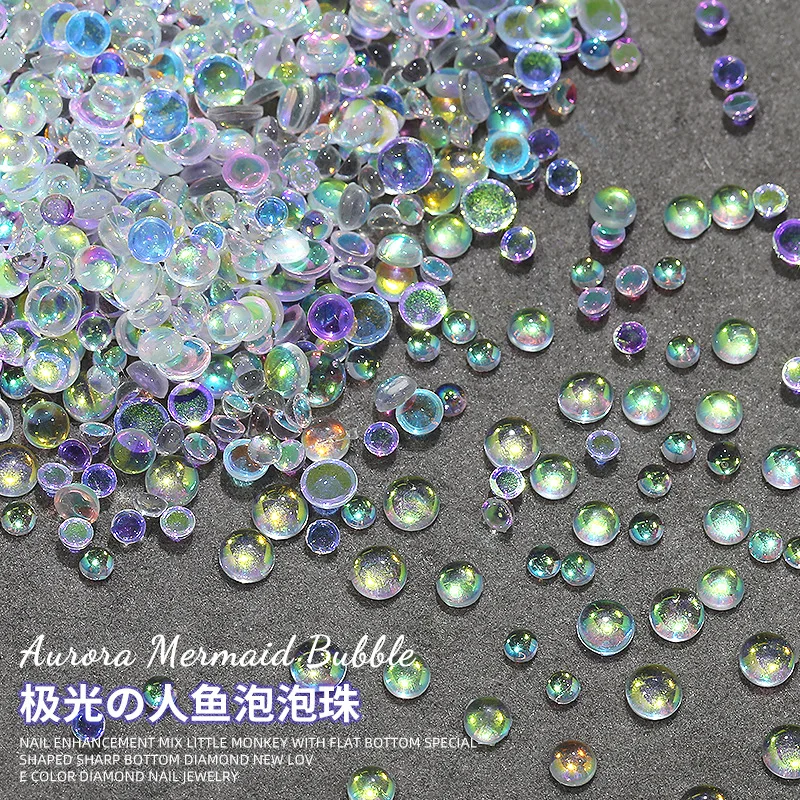 100PCS-Glitter-Aurora-Pink-Clear-Flatback-Mermaid-Bead-Semi-ball-Bubble-Nail-Art-Rhinestones ...