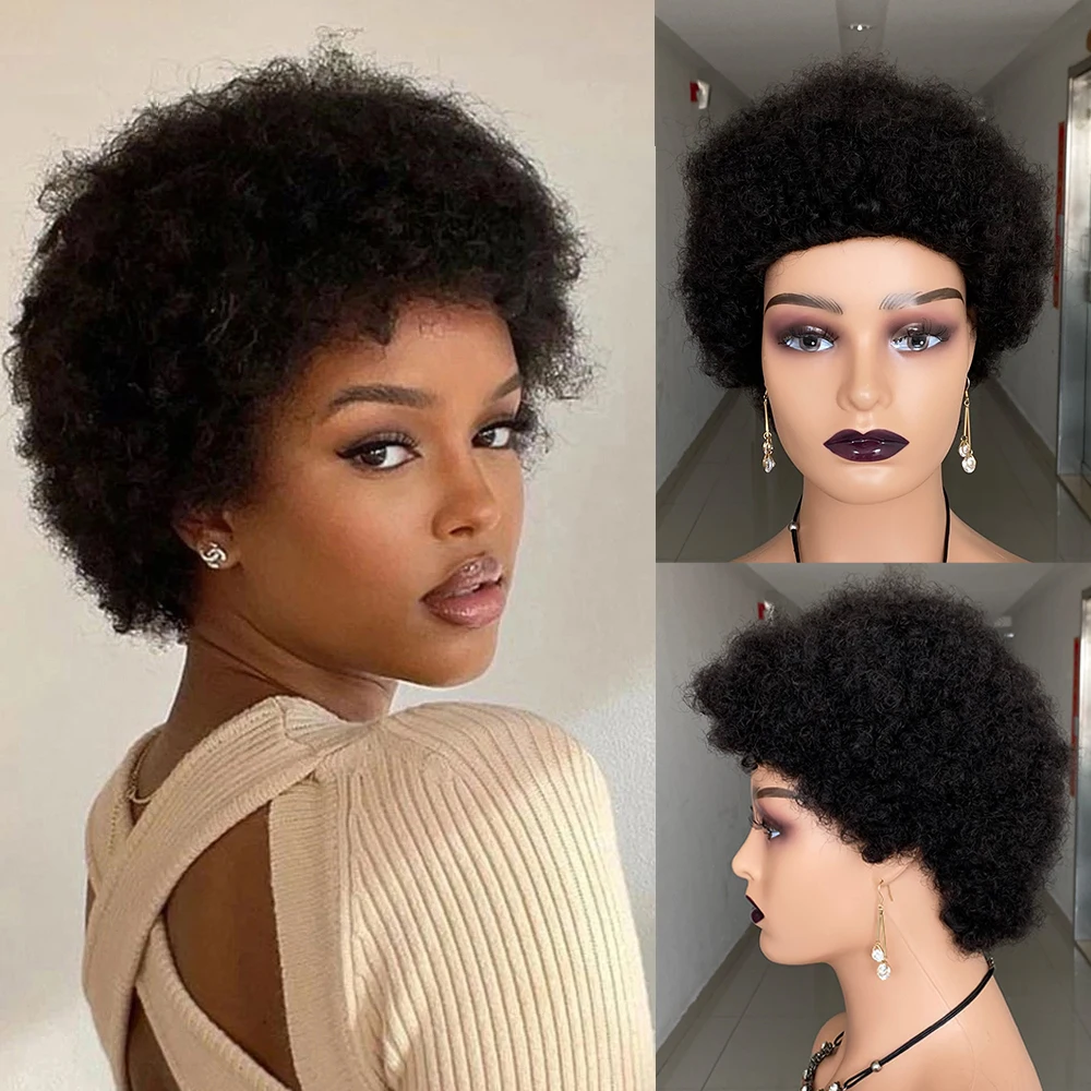 Cheap Afro Puff Kinky Curly Wigs For Black Women Remy Brazilian Human ...
