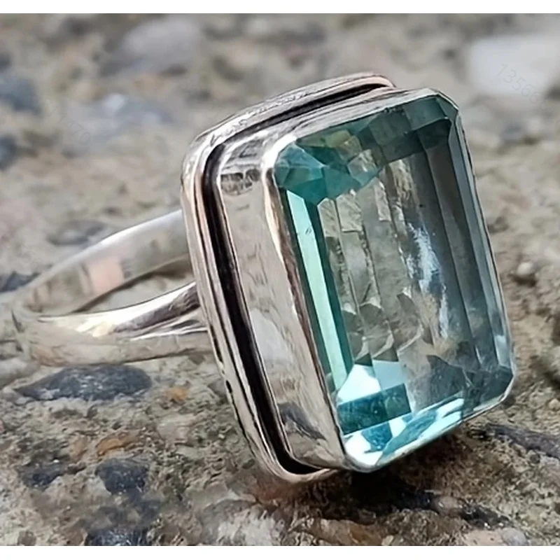 Fashionable Blue Square Cubic Zirconia Imitation Crystal Ring Suitable ...