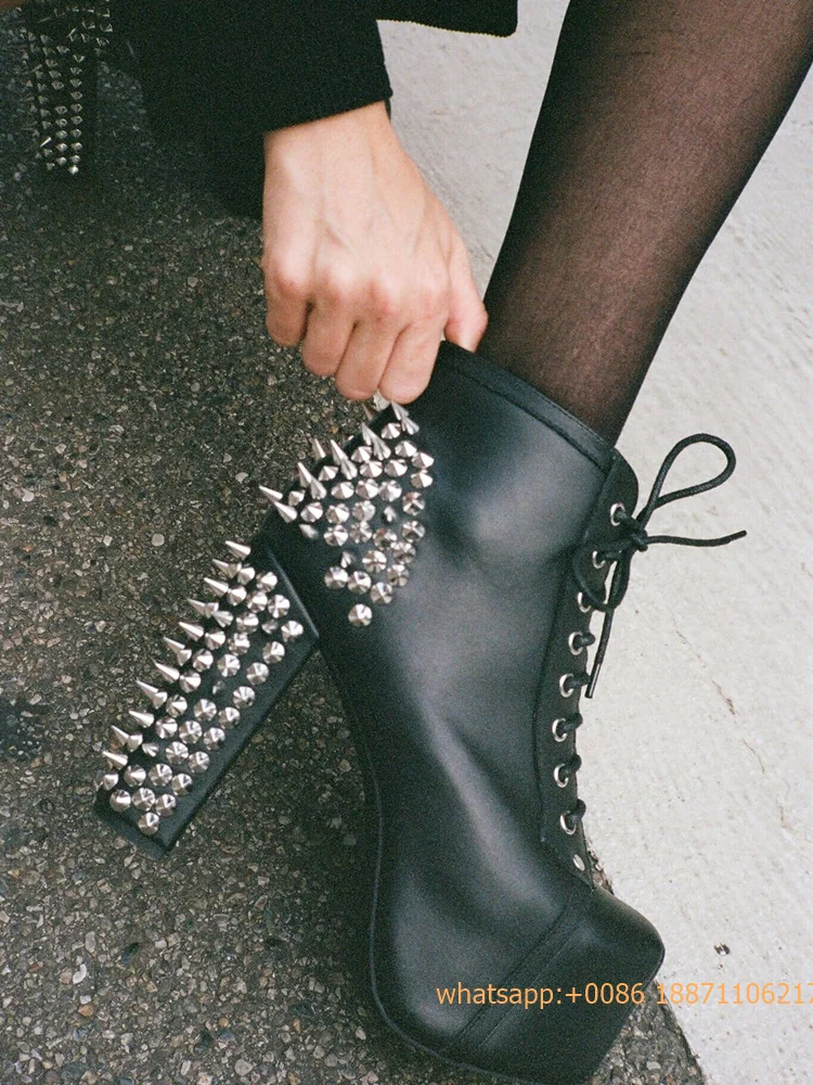 Patent-Leather-Rivet-Sexy-Rock-Boots-2024-New-Thick-Sole-Round-Street ...