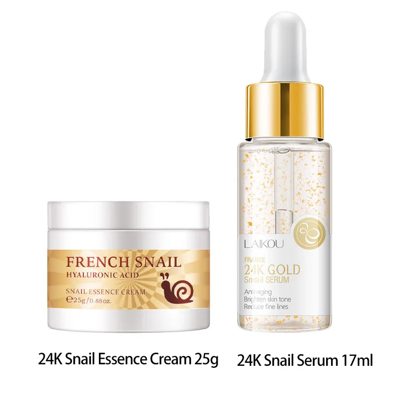 Snail Face Cream and 24K Gold Snail Seurm Essence Hyaluronic Acid Moisturizing Anti aging ...