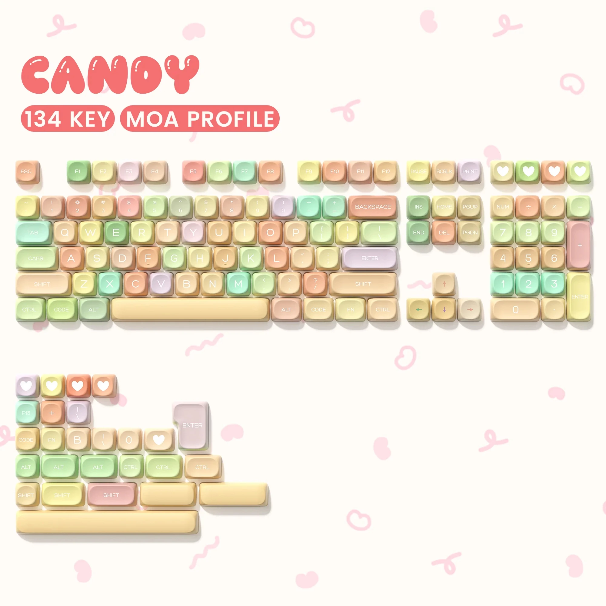 134 Keys Color Candy Dye Sublimation PBT Keycaps MOA Profile Keyboard ...