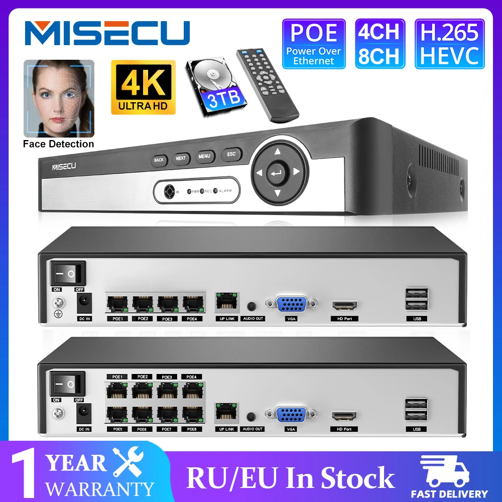 Misecu H.265 4ch 8ch 1080p 5mp 8mp 4k Ultra Hd Poe Nvr Network Face ...