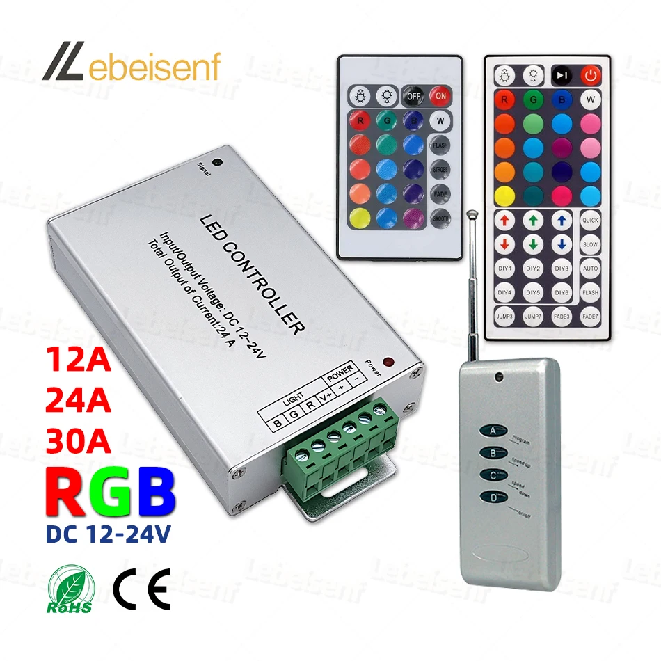 RGB-Controller-DC-12V-24V-12A-24A-30A-Aluminum-Case-IR-or-RF-Wireless ...