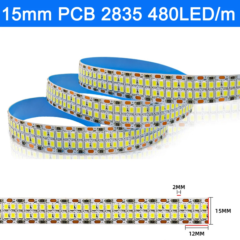 5m 12v 24v Dc 2835 Double Row Led Strip 240 480 Led/m Cool White Warm ...