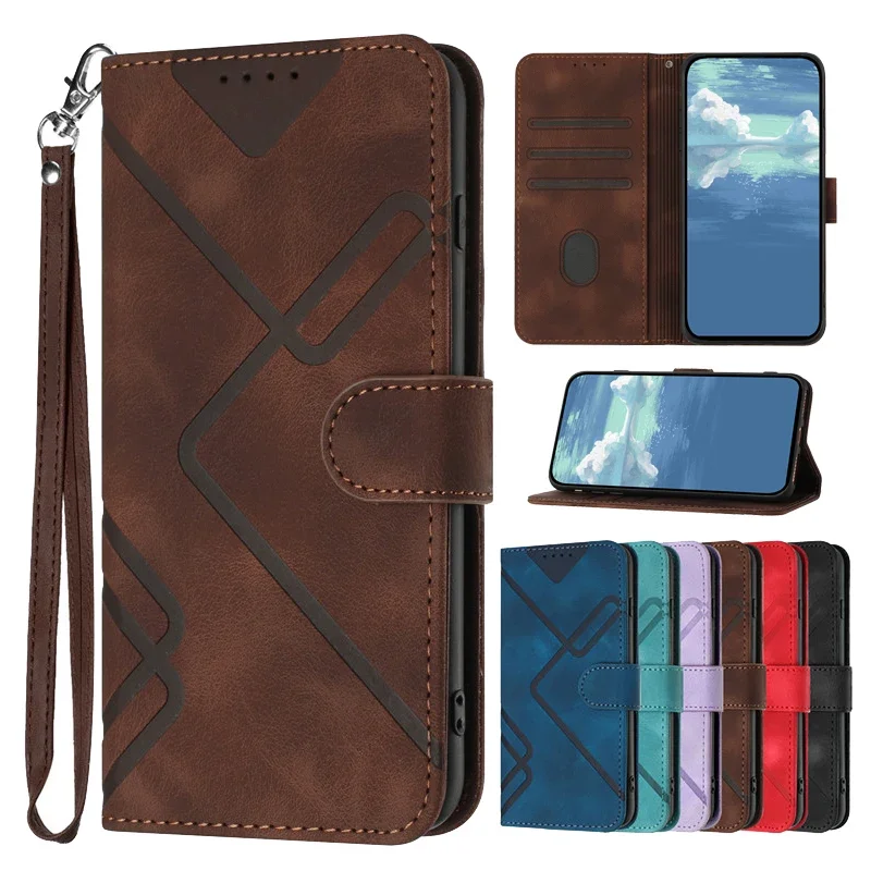 Elegant Geometric Pattern Wallet Flip Leather Phone Case with Magnetic ...