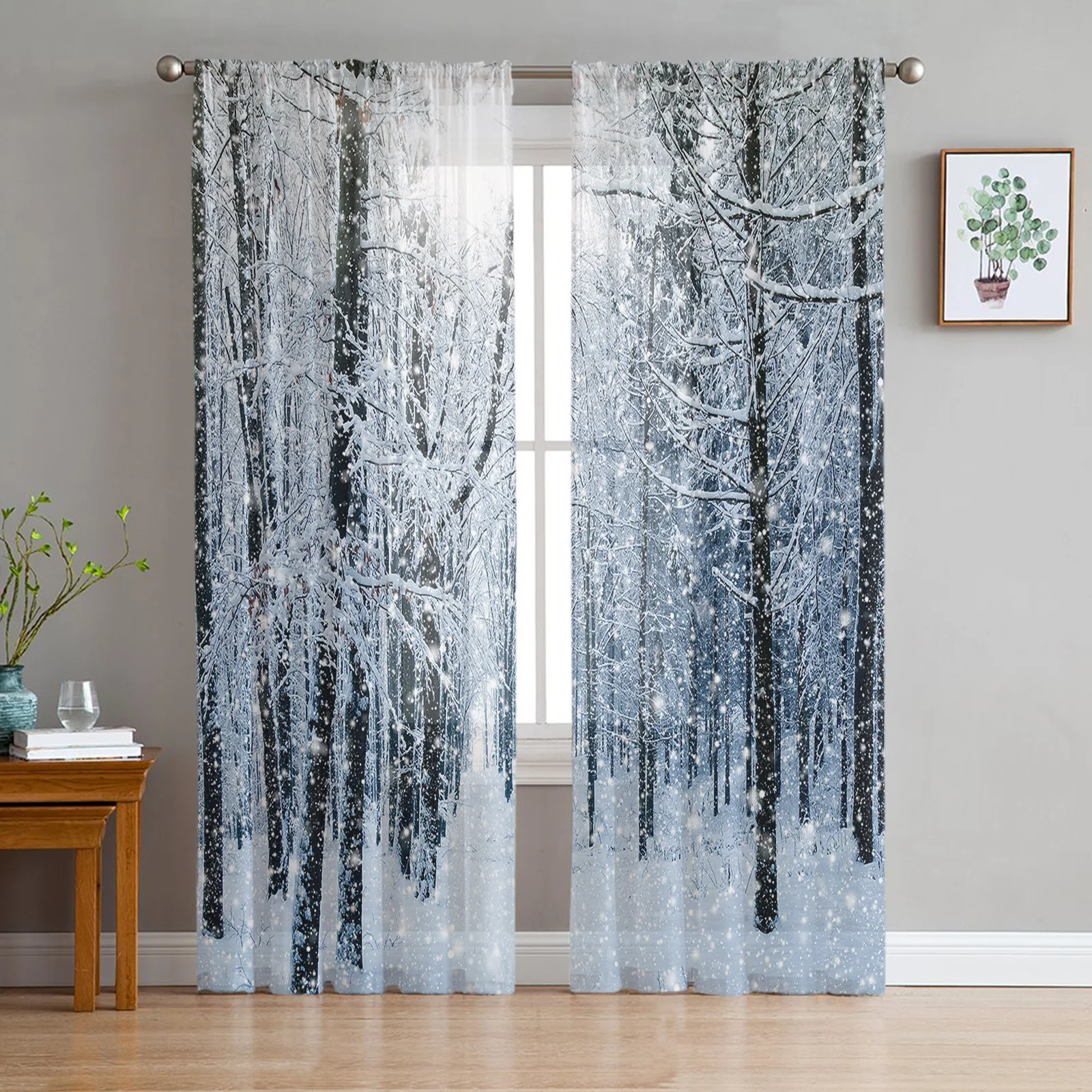 Snow-Forest-Sheer-Curtains-for-Bedroom-Living-Room-Voile-Window ...