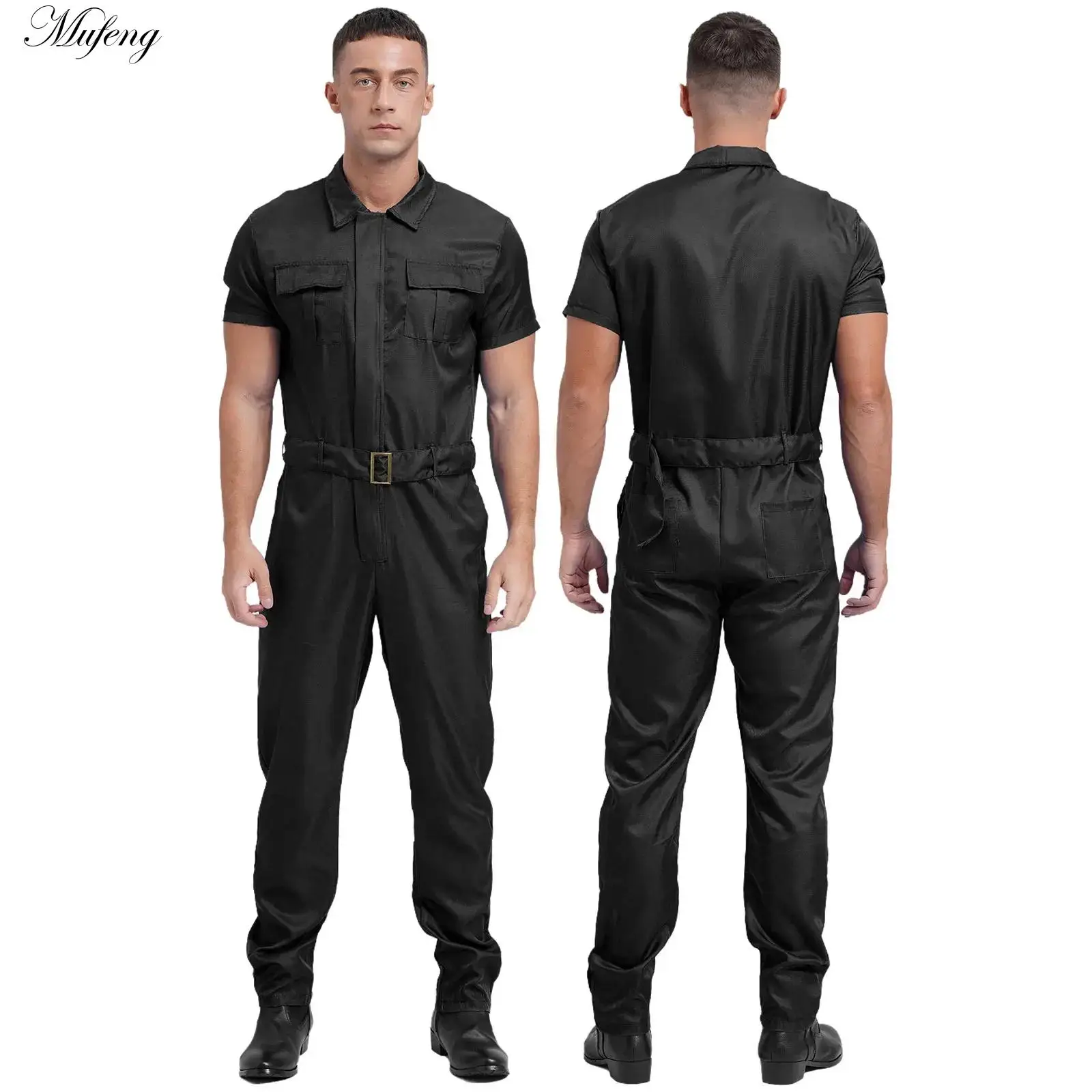 Mens-Women-Overalls-Wear-Resistant-Coverall-with-Belt-Short-Sleeve ...