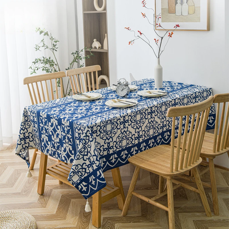 Blue-and-White-Porcelain-Patterned-Rectangular-Tablecloth-Chinese-Style ...