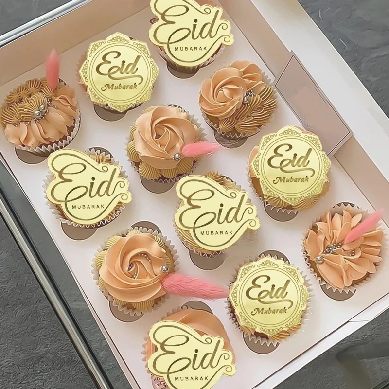10Pcs-lot-Eid-Mubarak-Acrylic-Cupcake-Toppers-Mirror-Gold-Cake-Topper ...