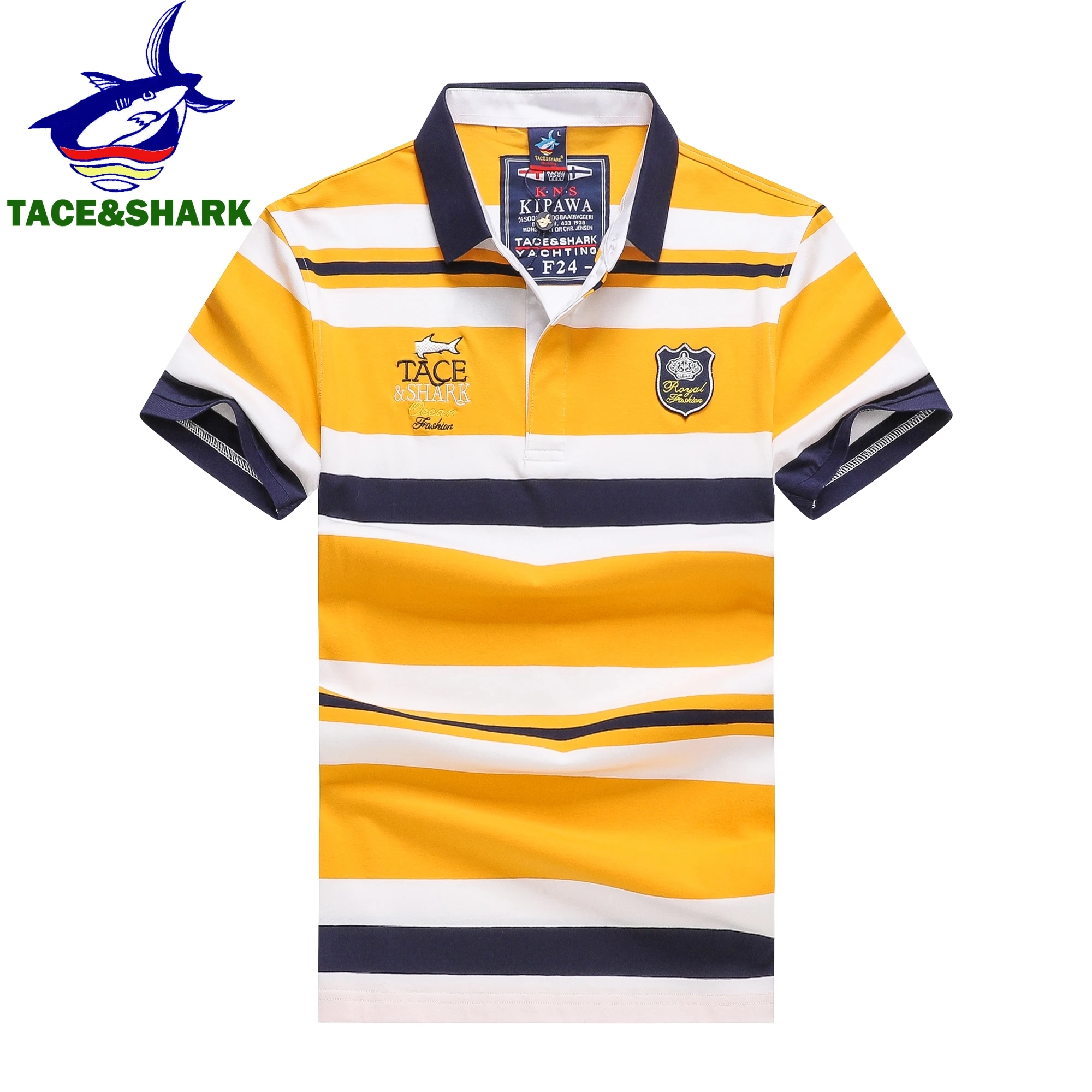 TACE-SHARK-2024-Summer-Fashion-Yellow-Stripes-Polo-Shirt-Brand-Shark ...