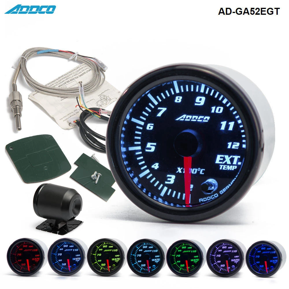 Car Auto 12v 52mm/2" 7 Colors Universal Exhaust Gas Temp Gauge Ext Temp ...