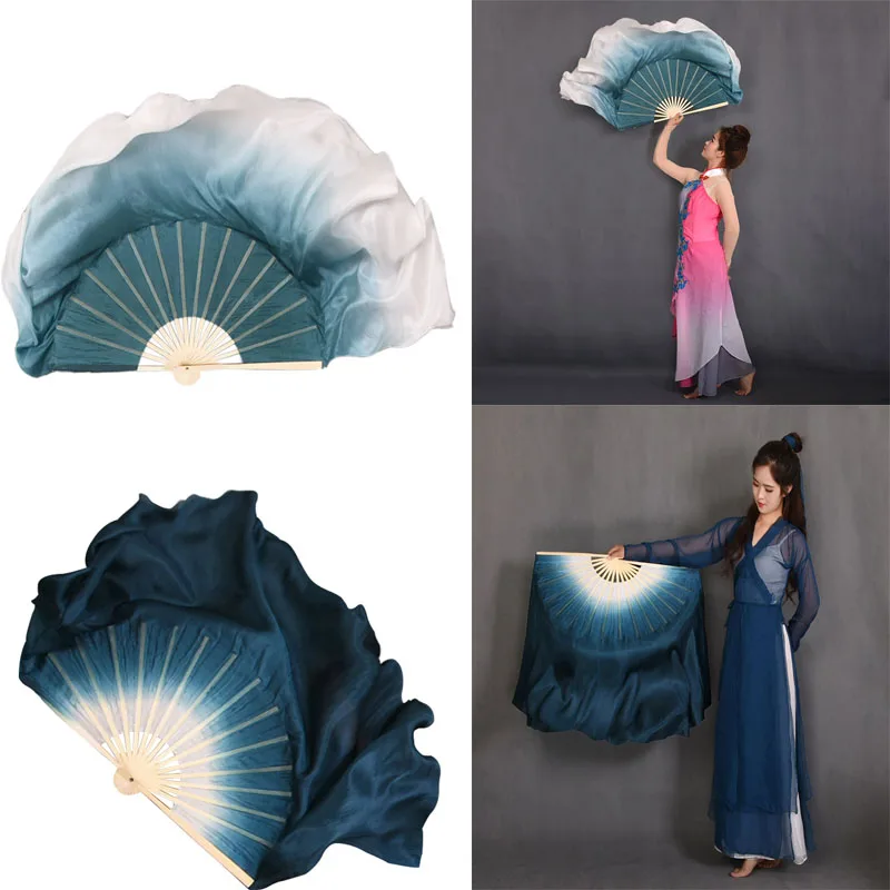 Ink-Blue-White-Gradient-Real-Silk-Fan-Veils-Double-sided-Chinese ...