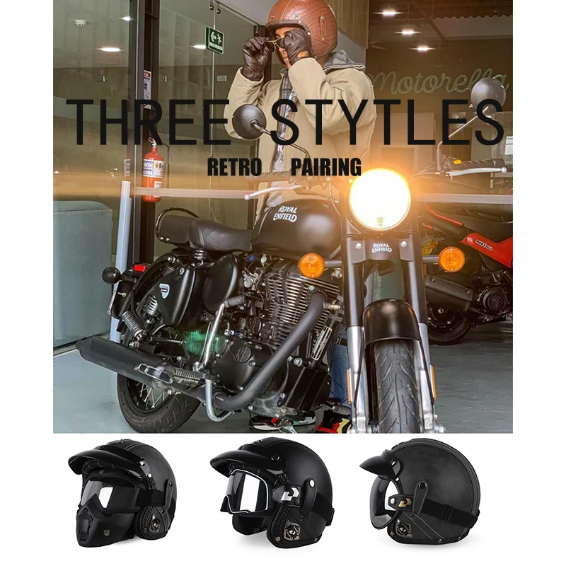 Open-Face-Retro-Helmet-Motorcycle-Helmet-Vintage-Retro-PU-Leather-for ...