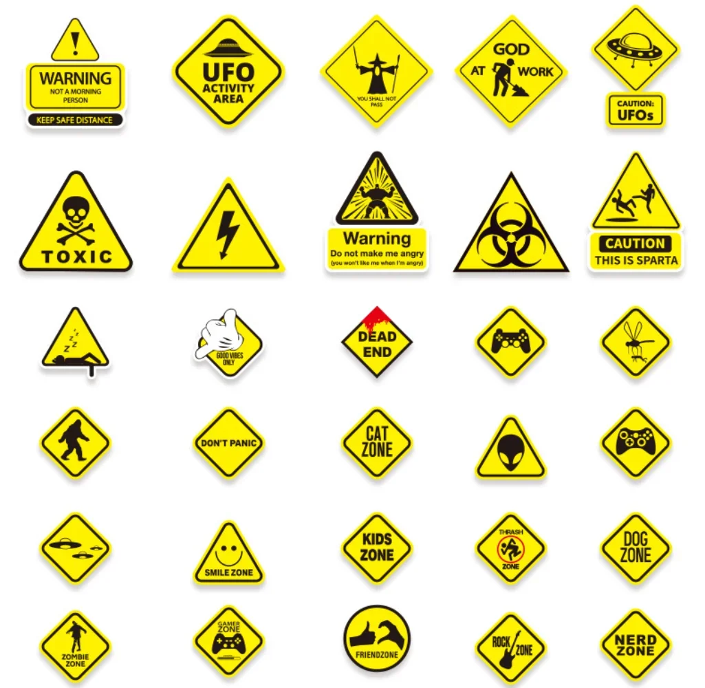 10/50Pcs Cartoon Yellow Warning Stickers Funny Danger Banning ...