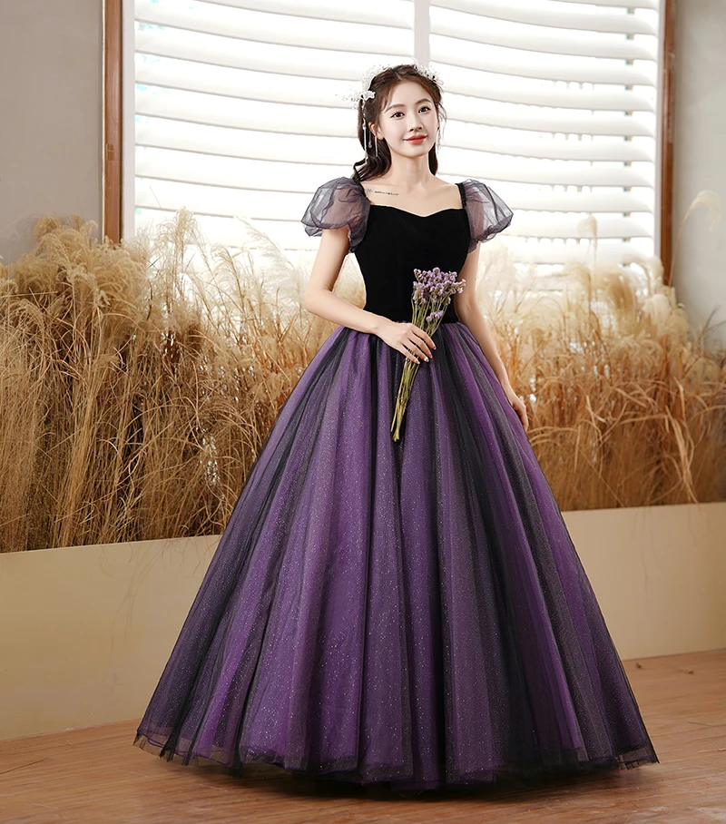 Purple And Black Ball Gowns