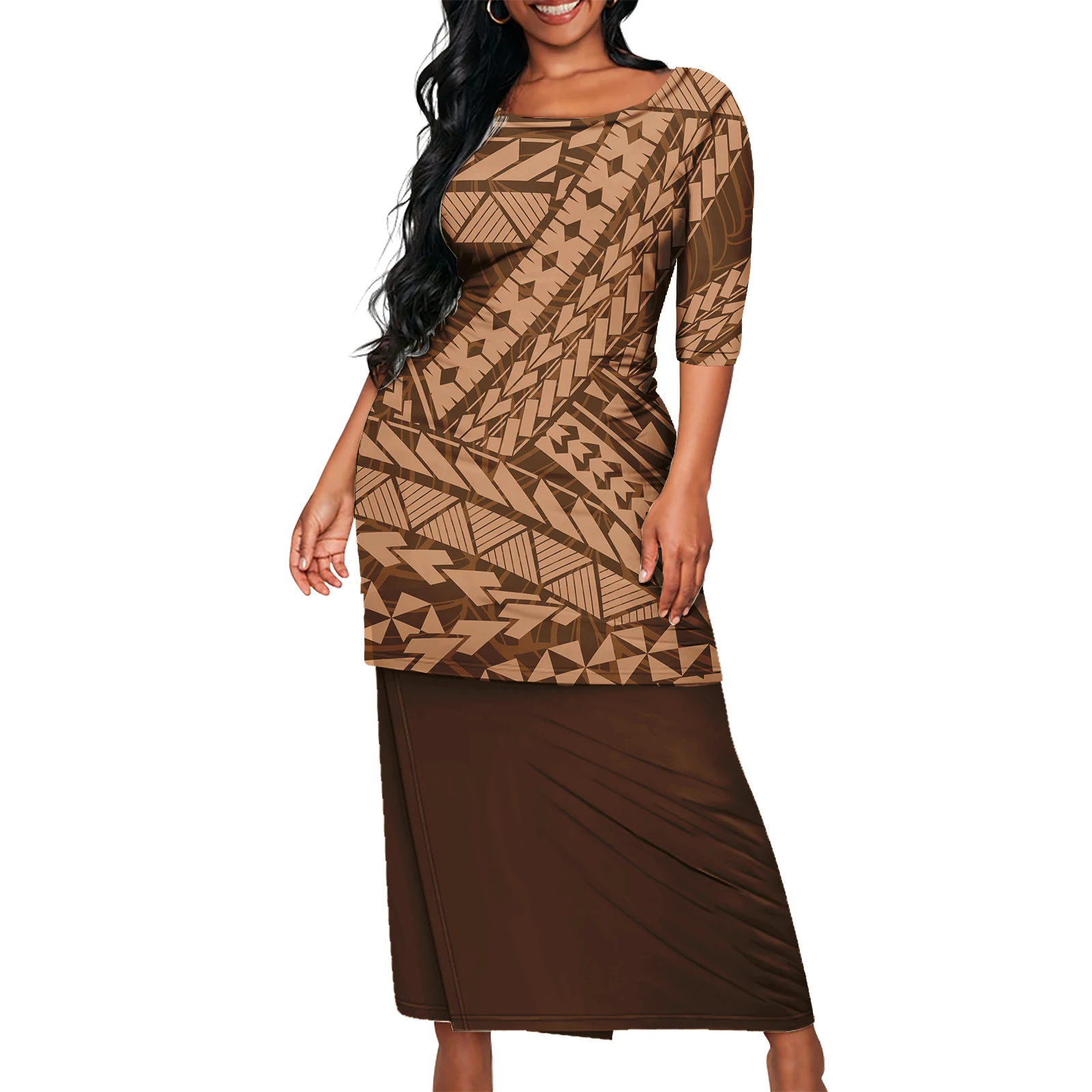 Polynesian Tribal Island Short Sleeve Dress Samoan Puletasi Maxi Dress ...