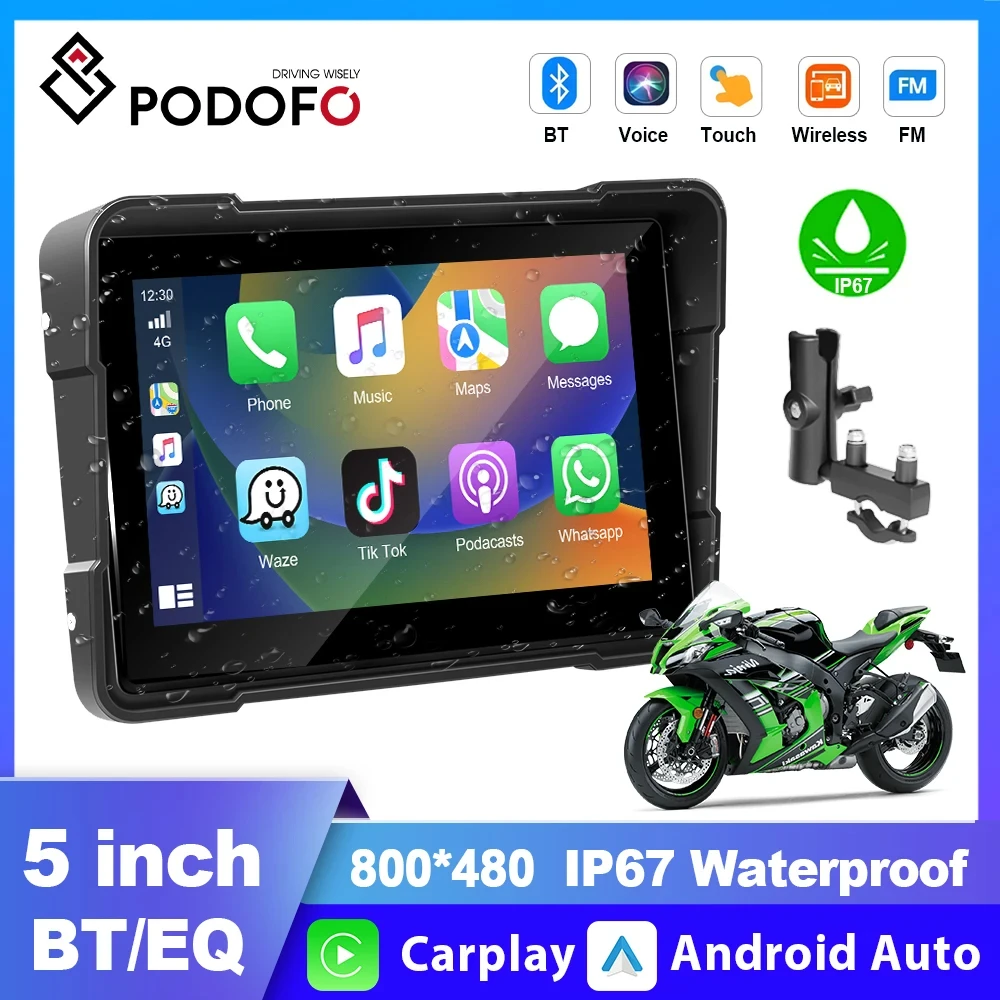 Podofo-5-GPS-Navigation-Motorcycle-Monitor-IPX7-Waterproof-Carplay ...