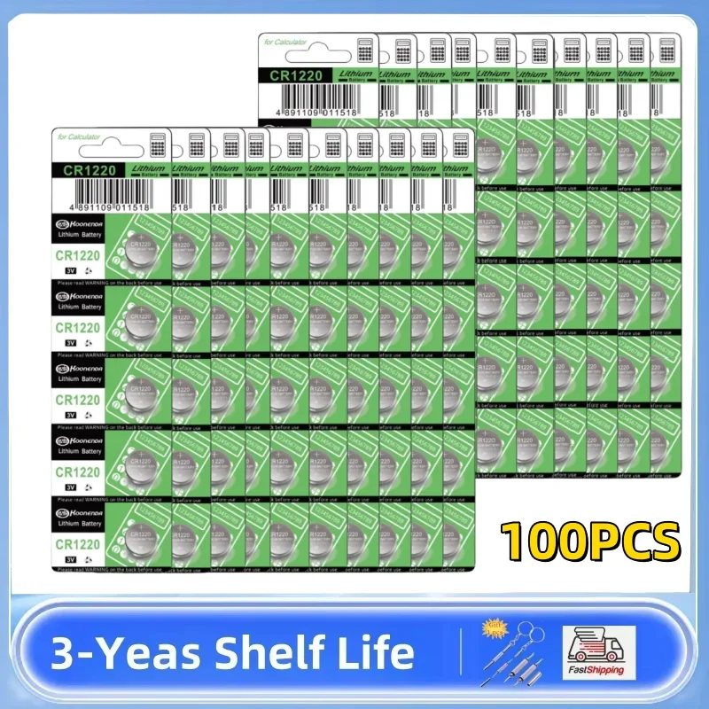 100pcs-45mAh-CR1220-Button-Coin-Cell-Battery-For-Watch-Car-Remote-Key ...