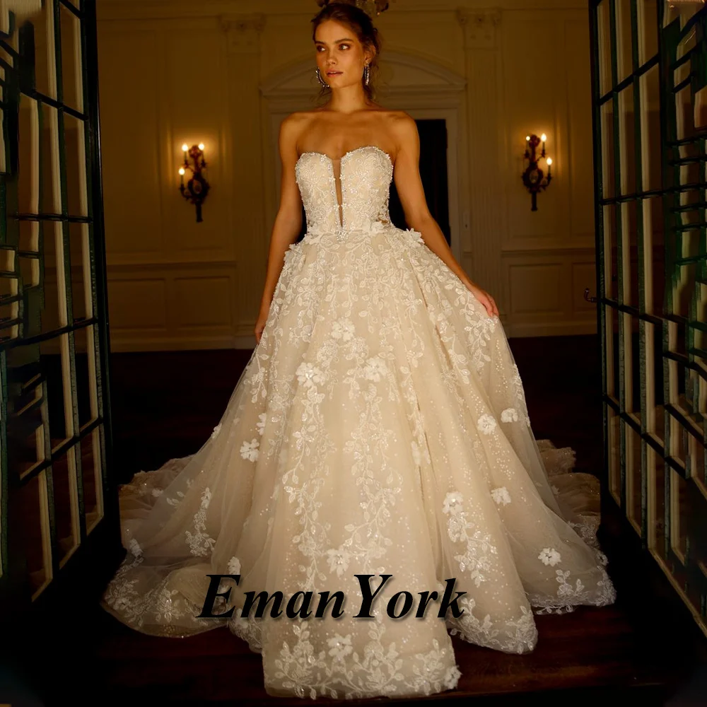 EmanY-Gorgeous-Puffy-Wedding-Dresses-Sweetheart-3D-Flowers-Pearls-Bling ...