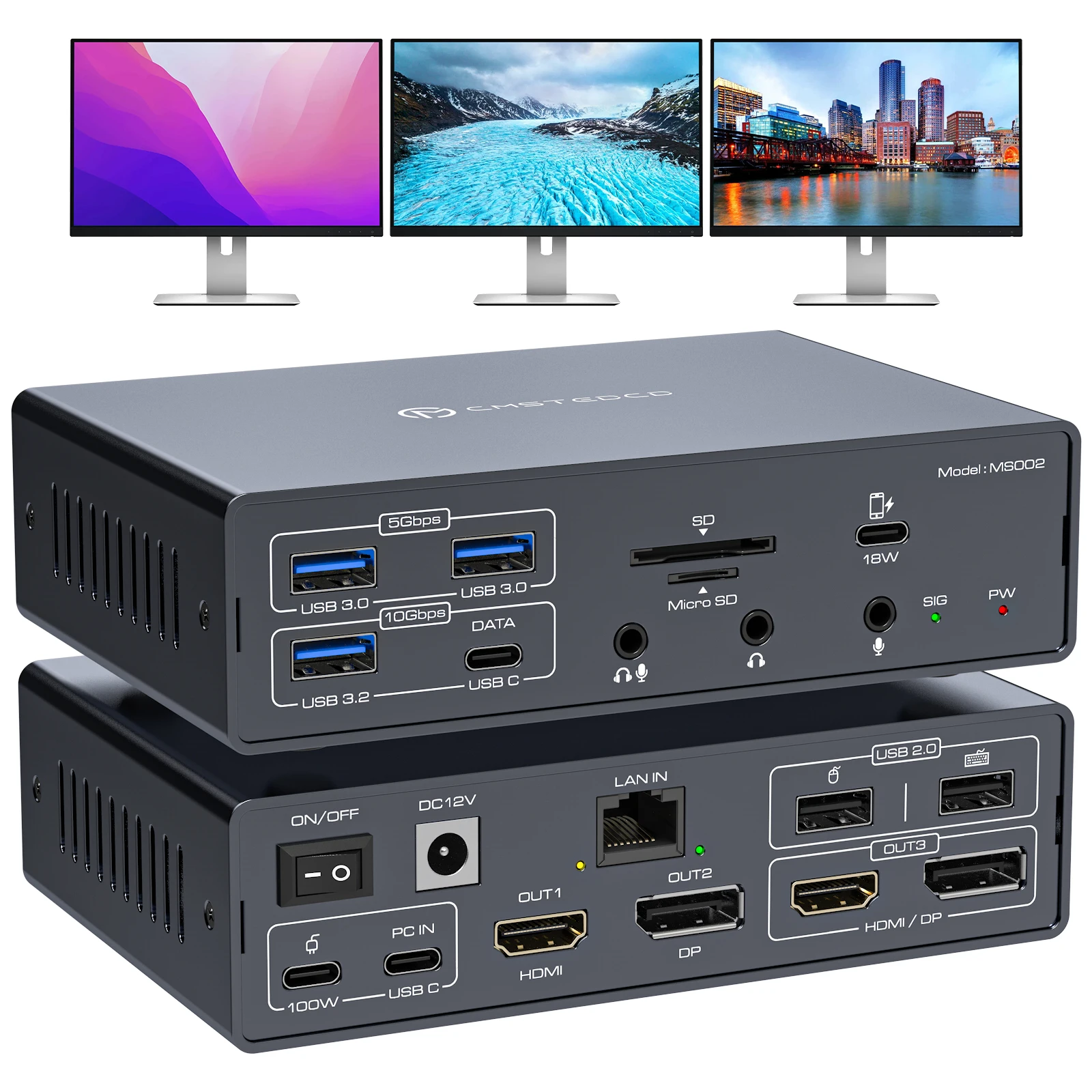 USB C Displaylink Thunderbolt Docking Station 4K@60Hz 3 Monitors for ...