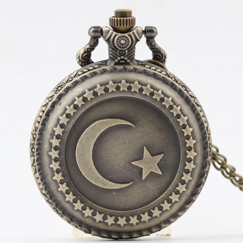 Retro Star Moon Pocket Watch Quartz Classic Nostalgic Bronze Necklace ...