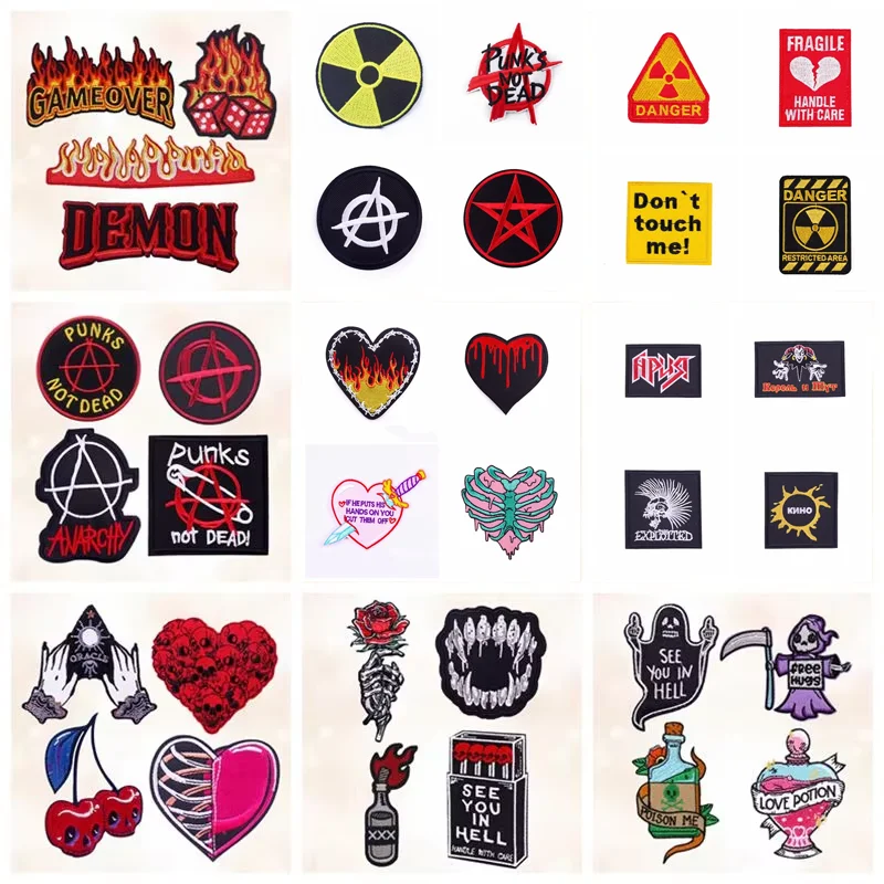 4PCS Punk Skull Embroidered Patches For Clothing Thermoadhesive Patches ...