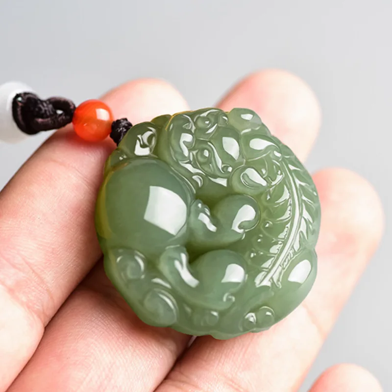Natural Green Jade Ball Pixiu Pendant White Jade Fashion Simple Jade ...