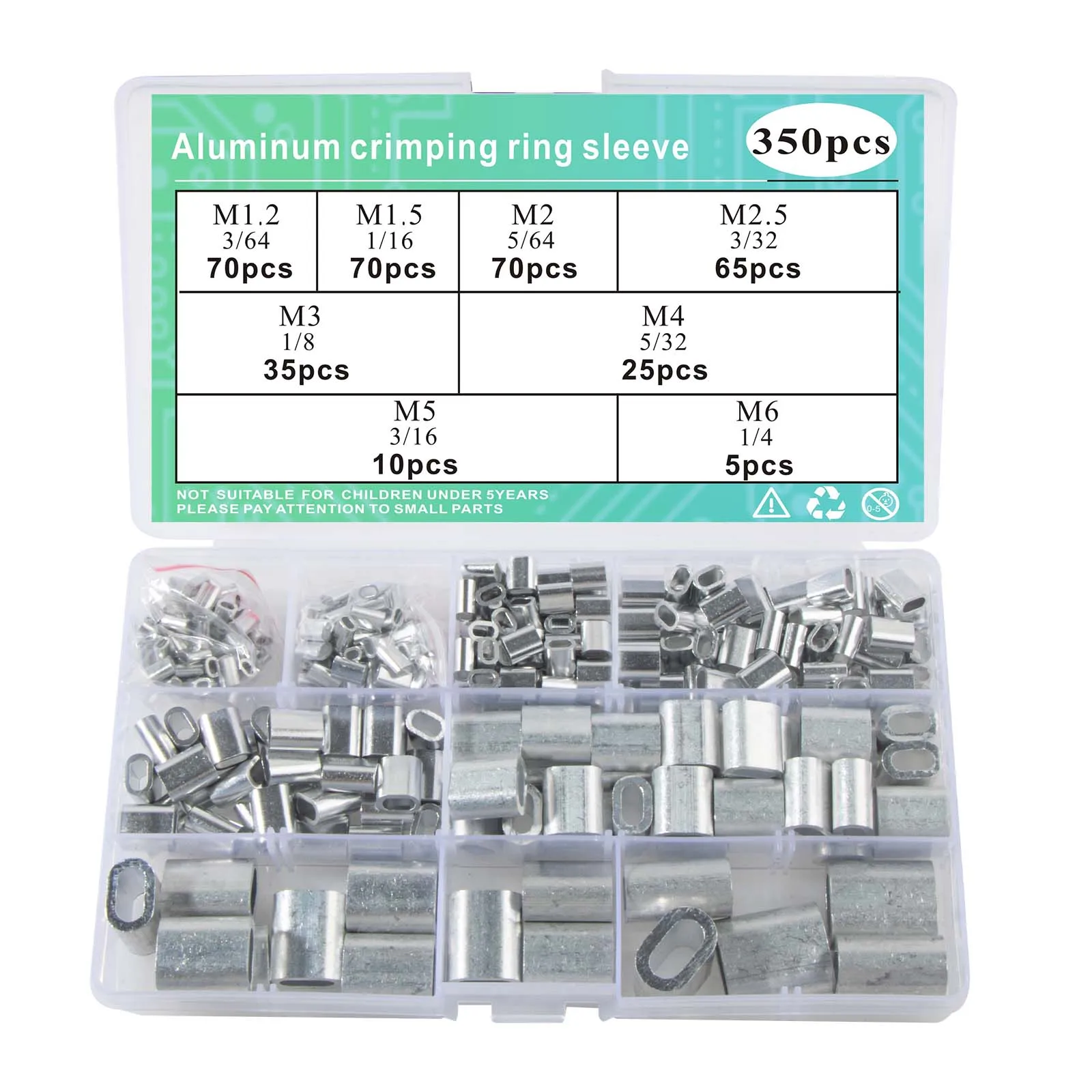 1/8 Ferrule Aluminum Crimp Sleeves For 3/16" Wire Rope - Pack Of 25 ...