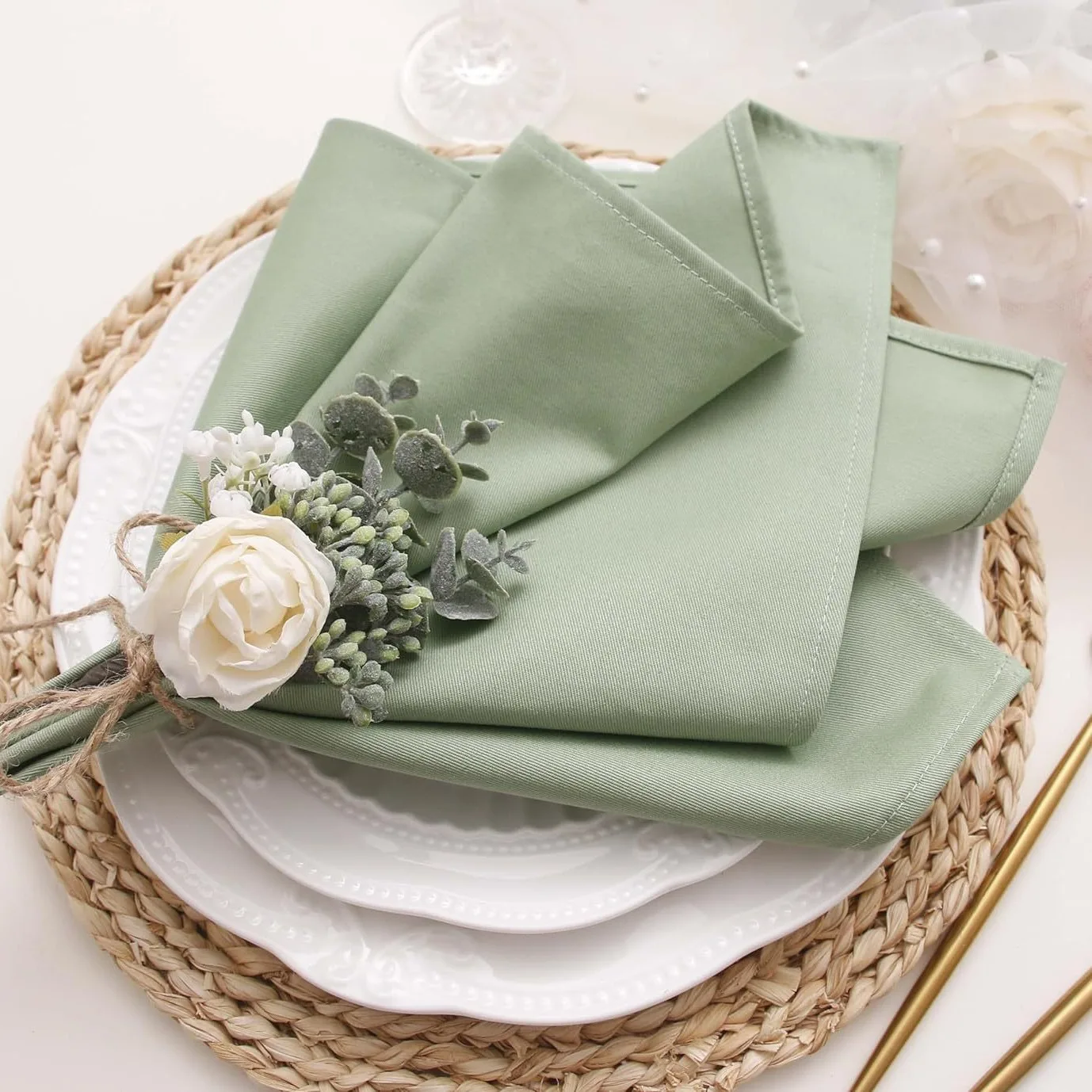 6pcs-Wedding-Napkins-43x43cm-Square-Dinner-Table-Twill-Green-Napkins ...
